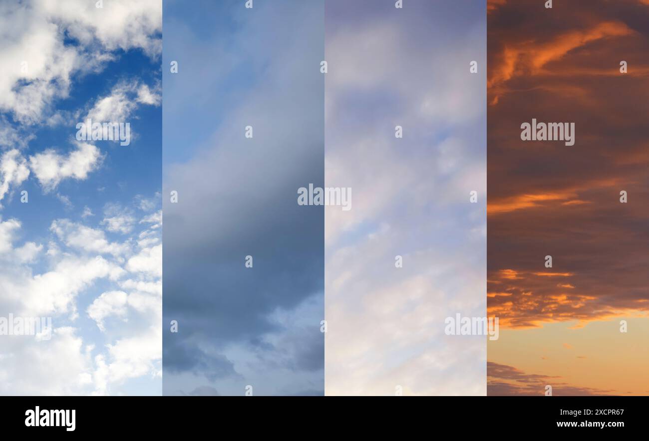 Different weather conditions due to season changing. Collage with ...