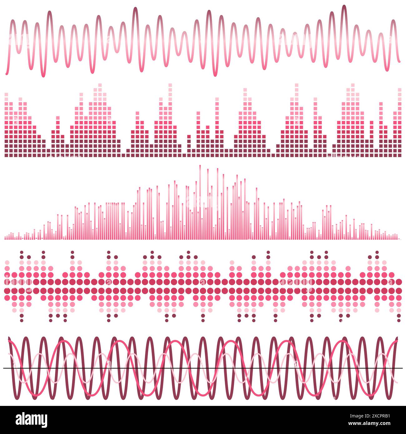 Vector set of pink sound waves. Audio equalizer. Sound & audio waves ...