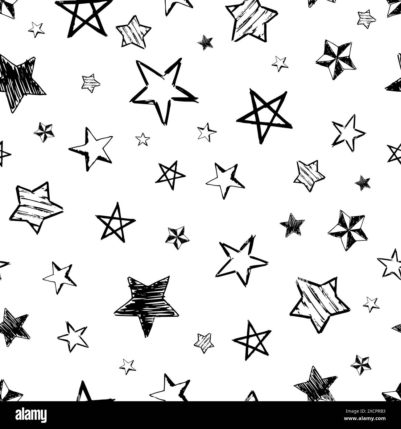 Seamless background of doodle stars. Black hand drawn stars on white ...