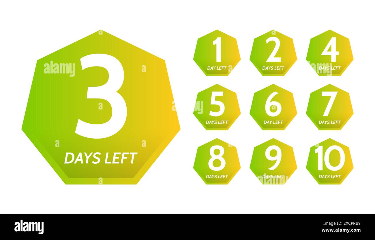 Number of days left. Set of ten colorful banners with countdown from 1 ...
