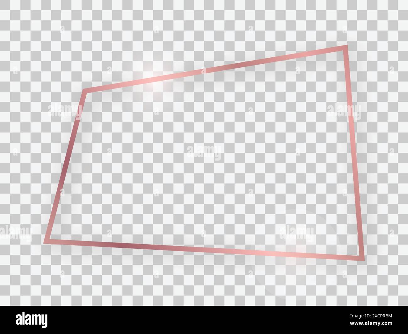 Rose gold shiny rectangular frame with glowing effects and shadows on ...