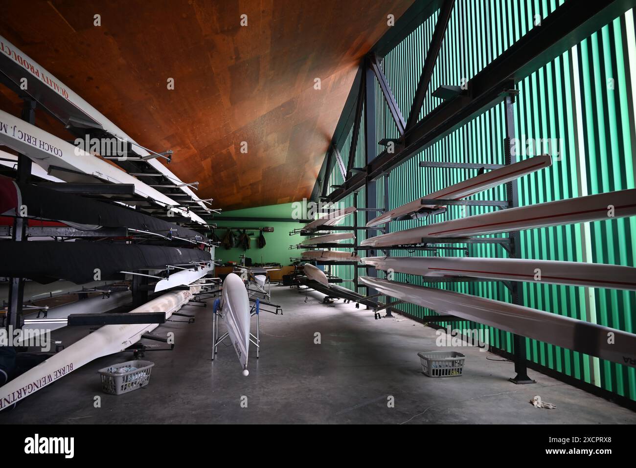 Rowing shells inside the modern Jeanne Gang boathouse at Park 571 at ...