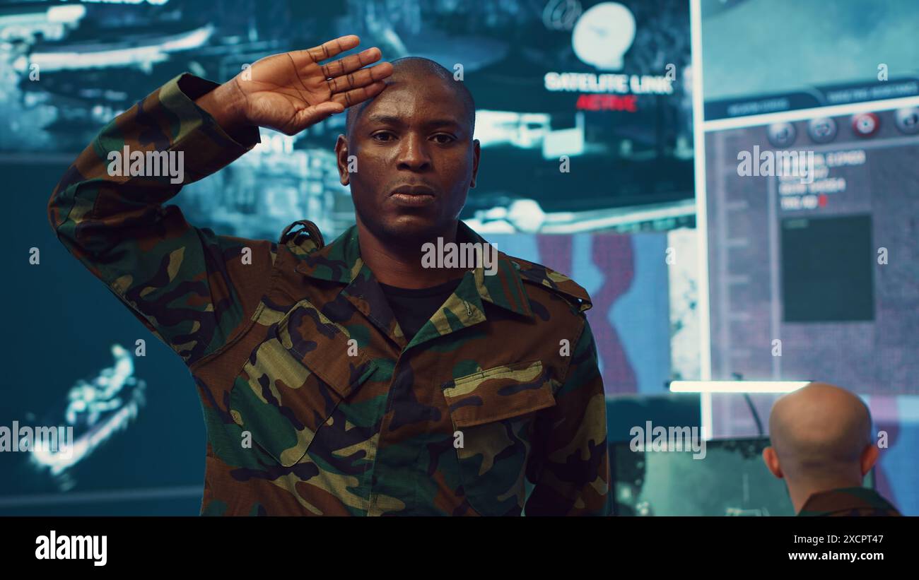 Military officer presenting the official custom salute etiquette ...