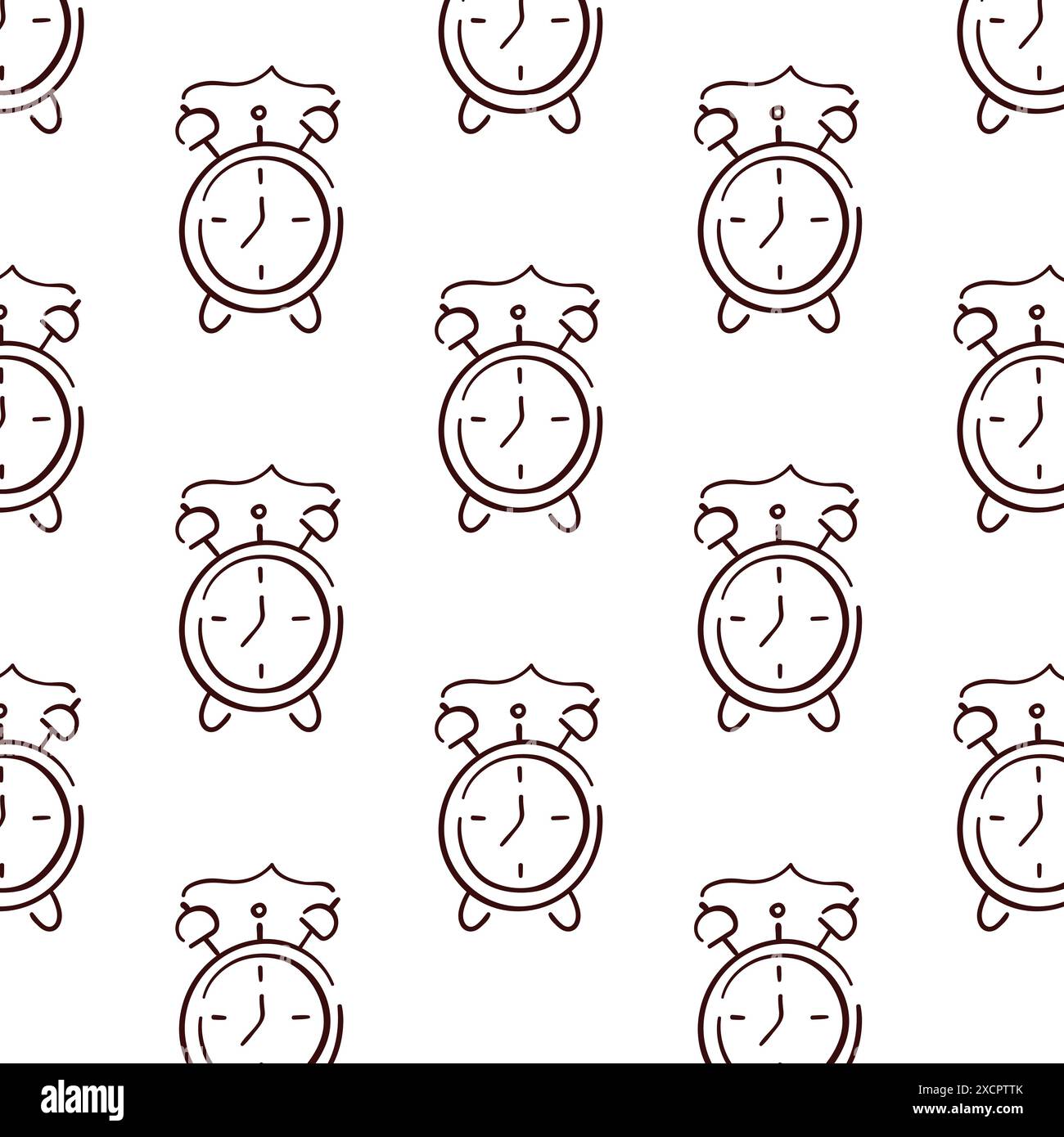 Alarm seamless pattern in doodle art style. Clock line art logo. Time ...