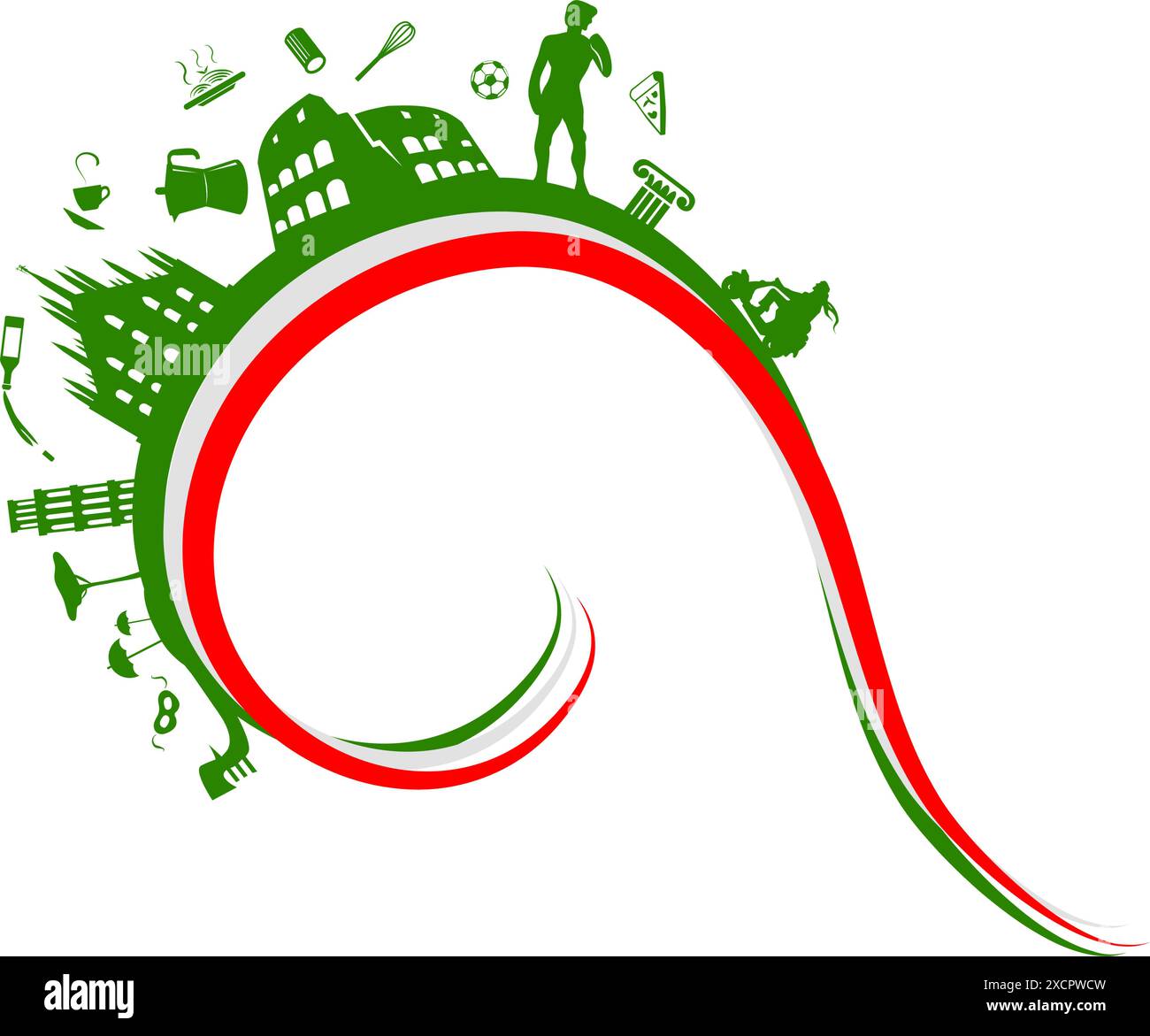 Italian flag wave shaped ribbon with art symbol. Vector illustration ...