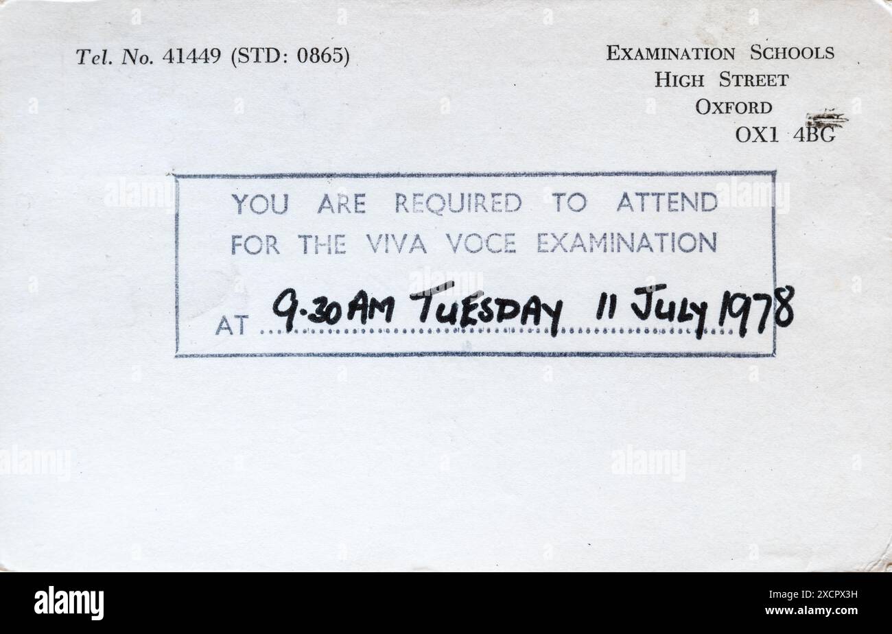 Postcard inviting degree candidate to a viva voce oral examination ...