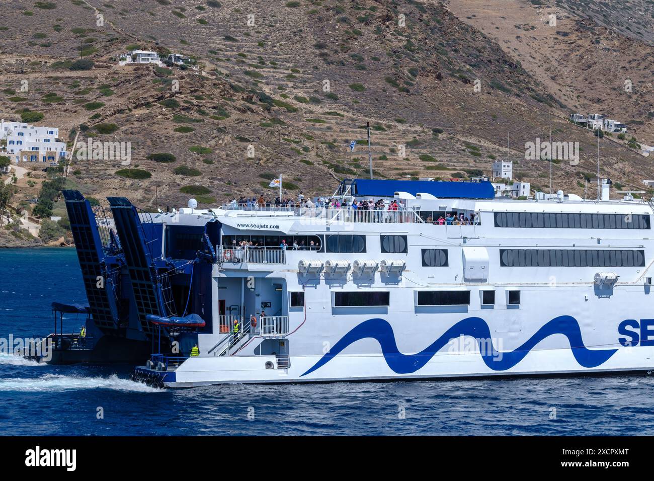Ios, Greece - May 5, 2024 : View of a Seajets ferry boat approaching ...