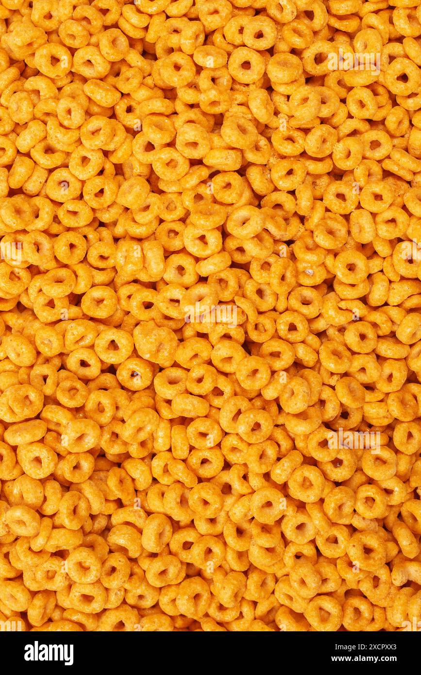 Corn-flakes background and texture. Top view. Honey rings cereal box ...
