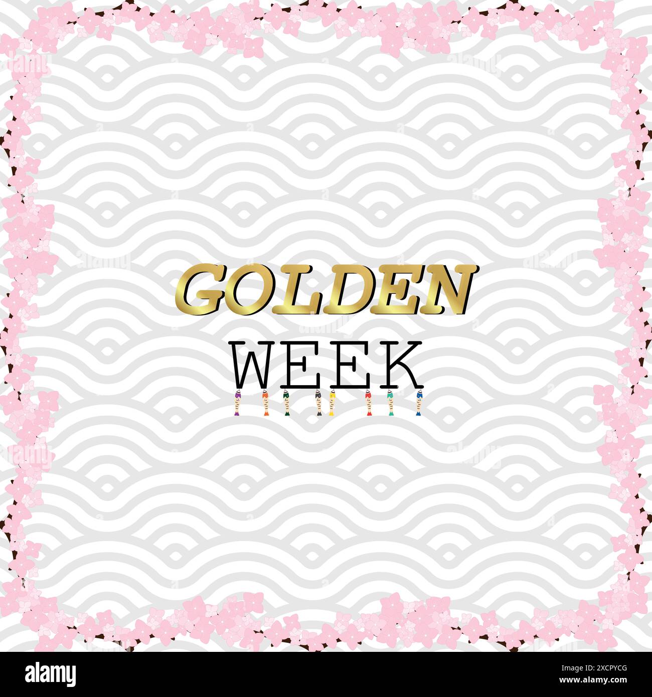 Golden Week greeting card vector illustration. Koinobori sakura on ...