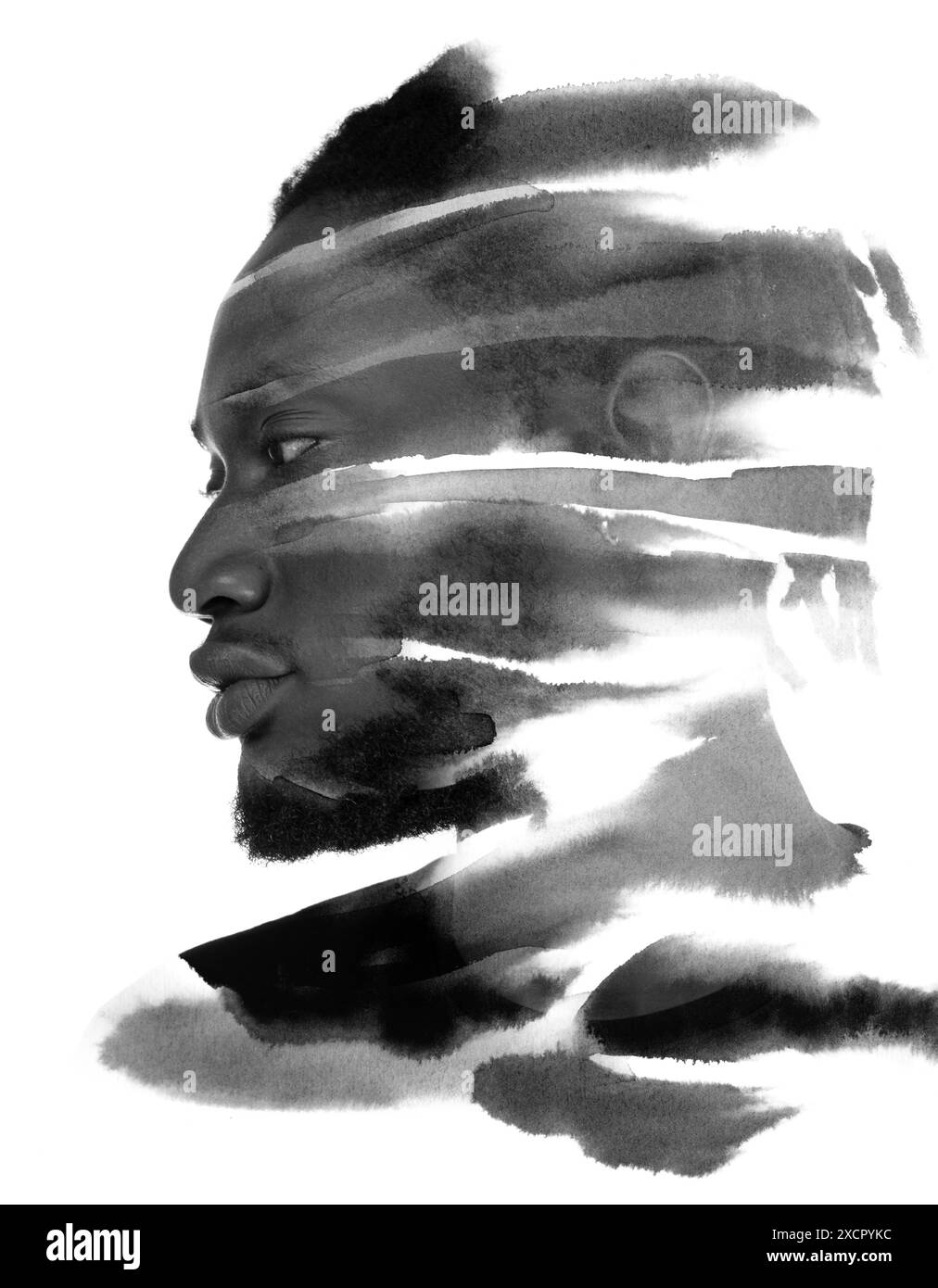 A runny paint texture paintography profile portrait of a man Stock ...