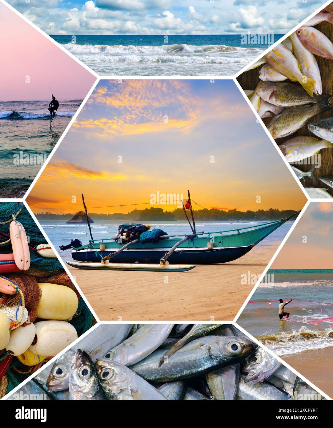 Fishing in Sri Lanka. Collage. Mosaic pattern Stock Photo - Alamy