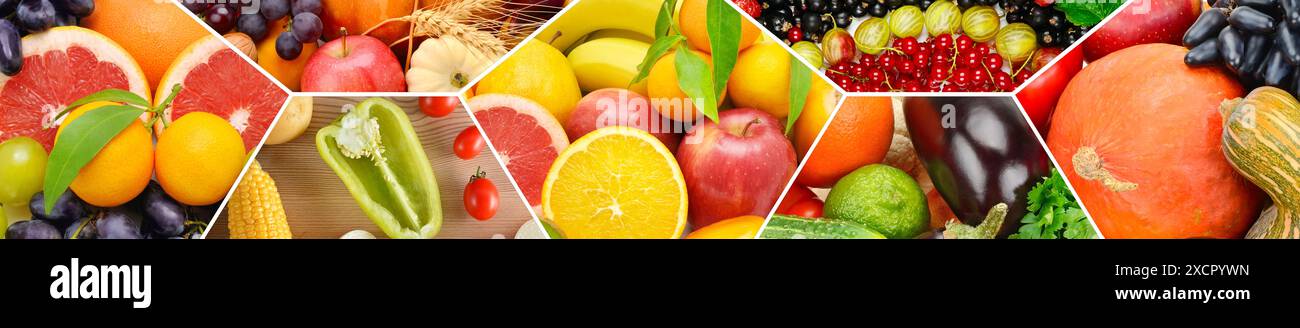 Collection fruits and vegetables. Background. Collage. Wide photo Stock ...