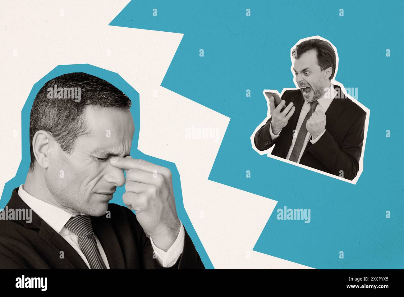 Trend artwork composite collage of silhouette young business man suffer ...