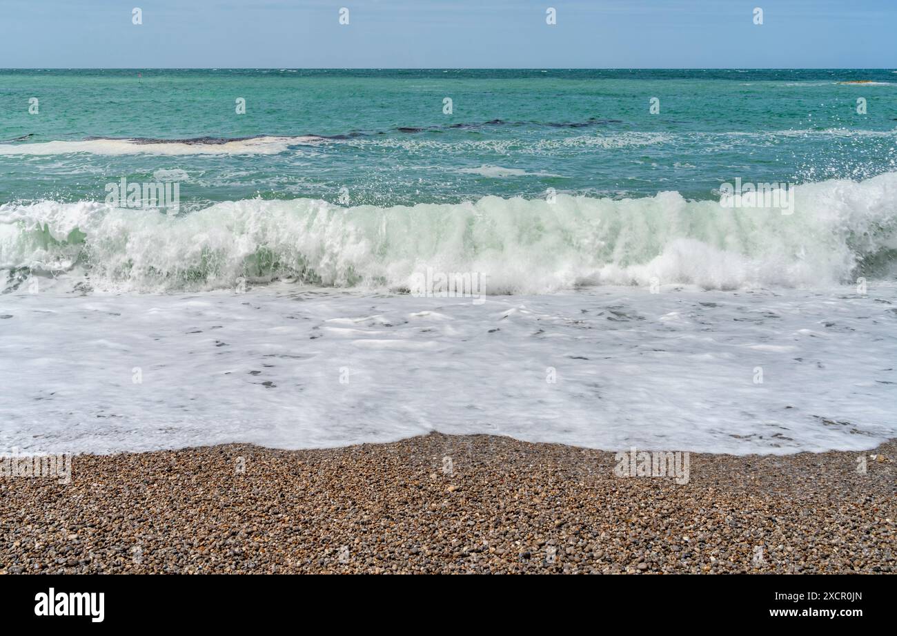 Coastal closeup shot at a beach at the Normandy region of northern ...