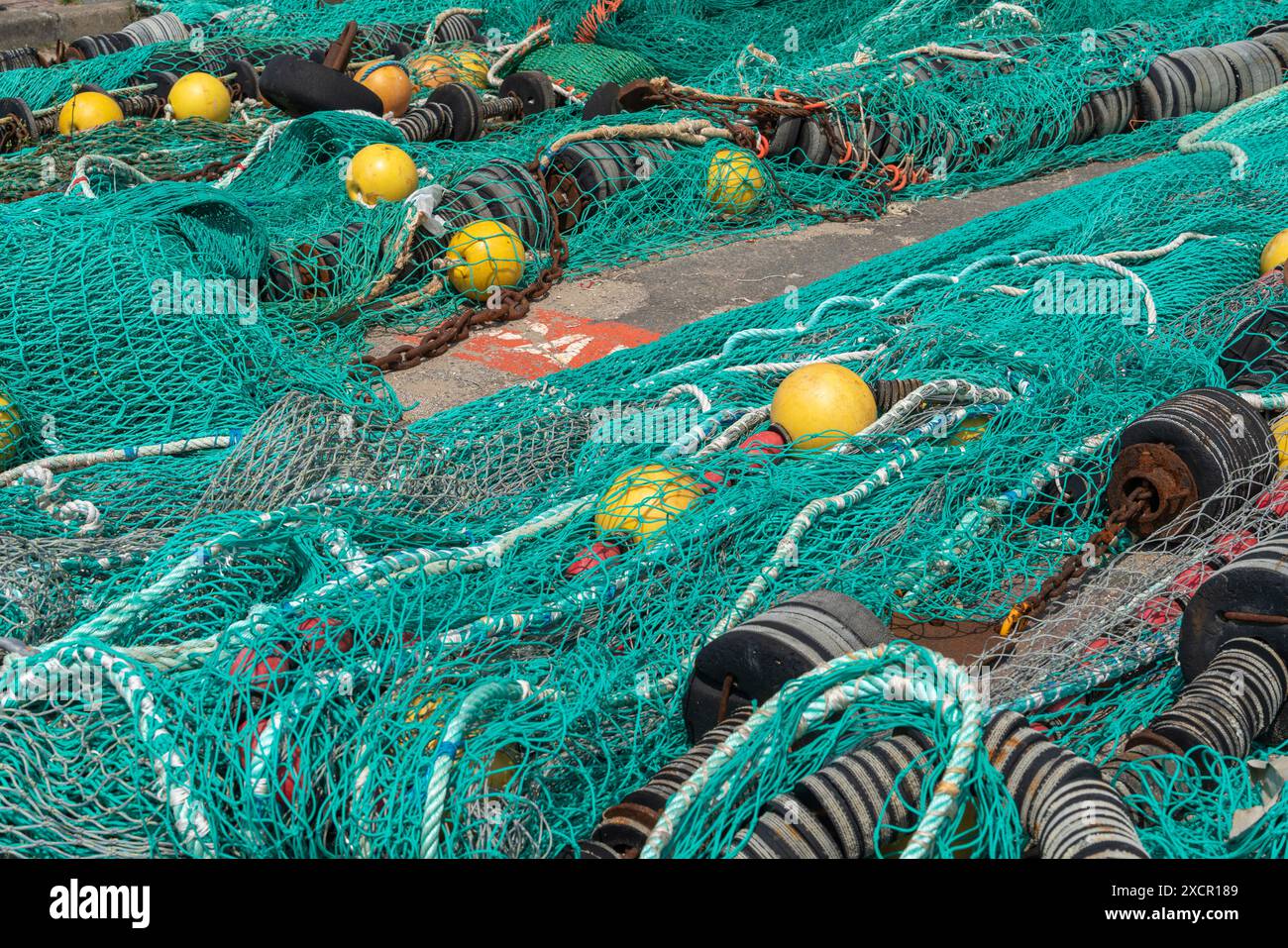 Lots of fishing nets seen in the Normandy region of northern France ...