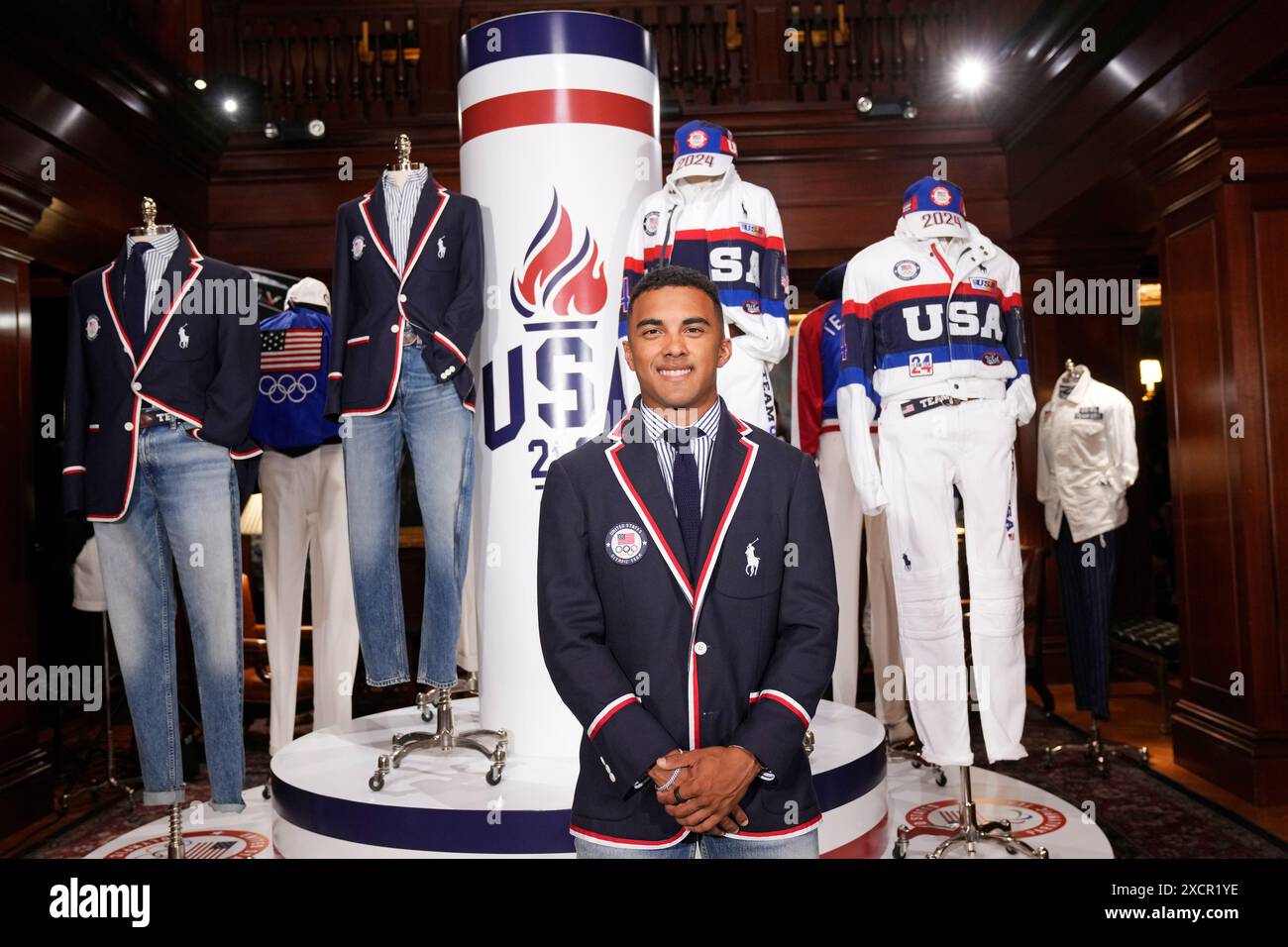 Olympic athlete in BMX racing, Kamren Larsen, models the Team USA Paris ...