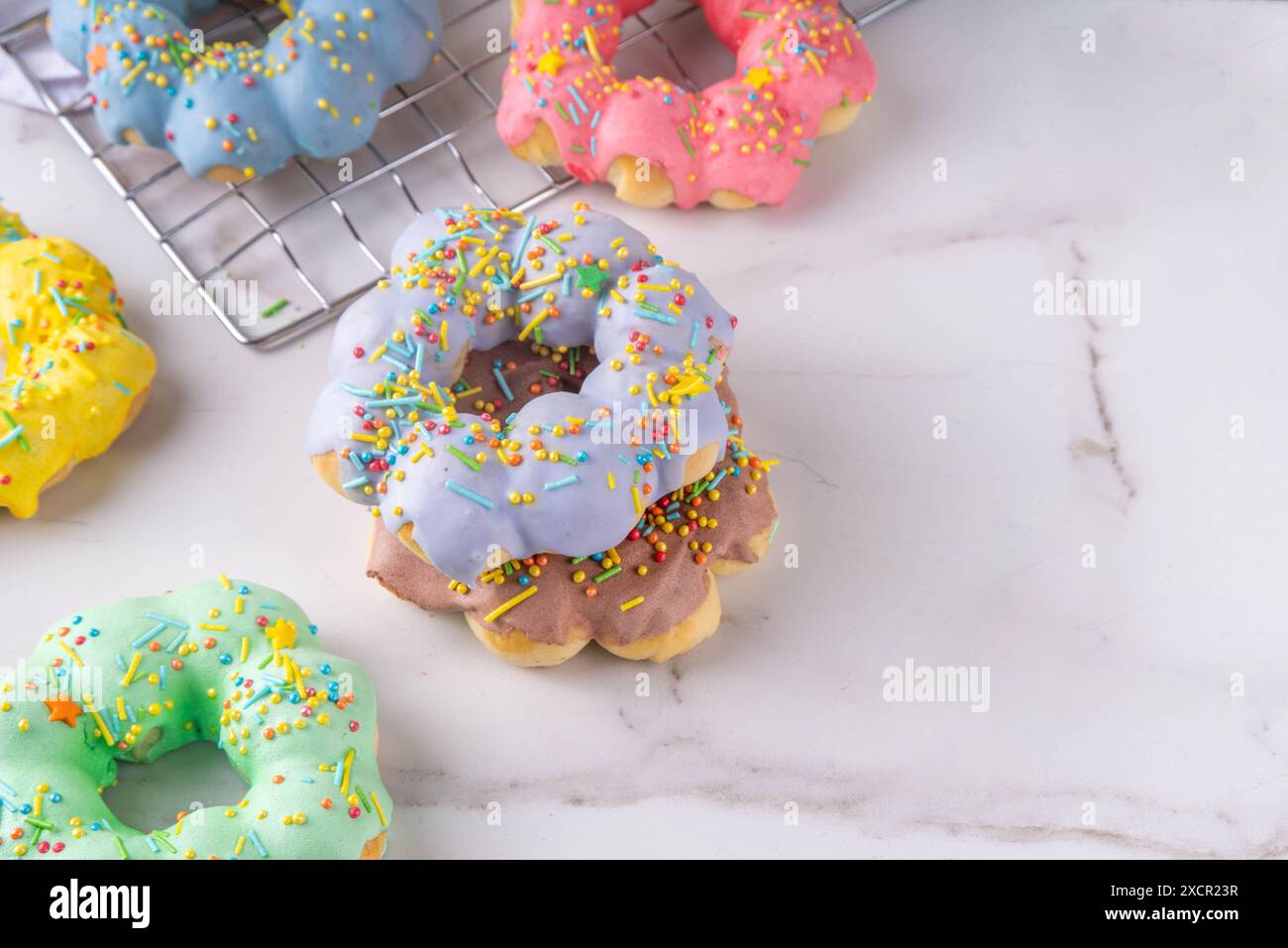 Asian trendy mochi donuts dessert. Sweet colorful mochi donuts baked ...