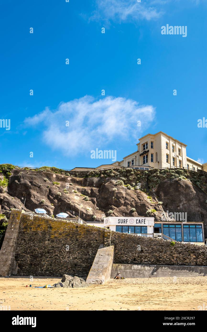 The Surf Cafe at Great Gt Western Beach in Newquay in Cornwall in the ...