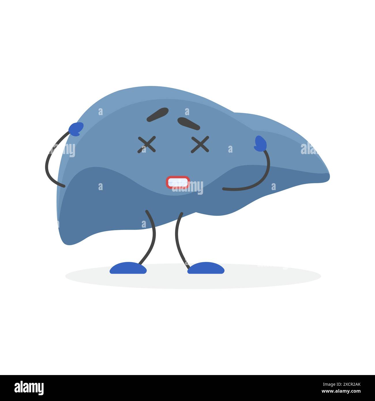 Sad human liver character, sick blue organ of digestive system ...