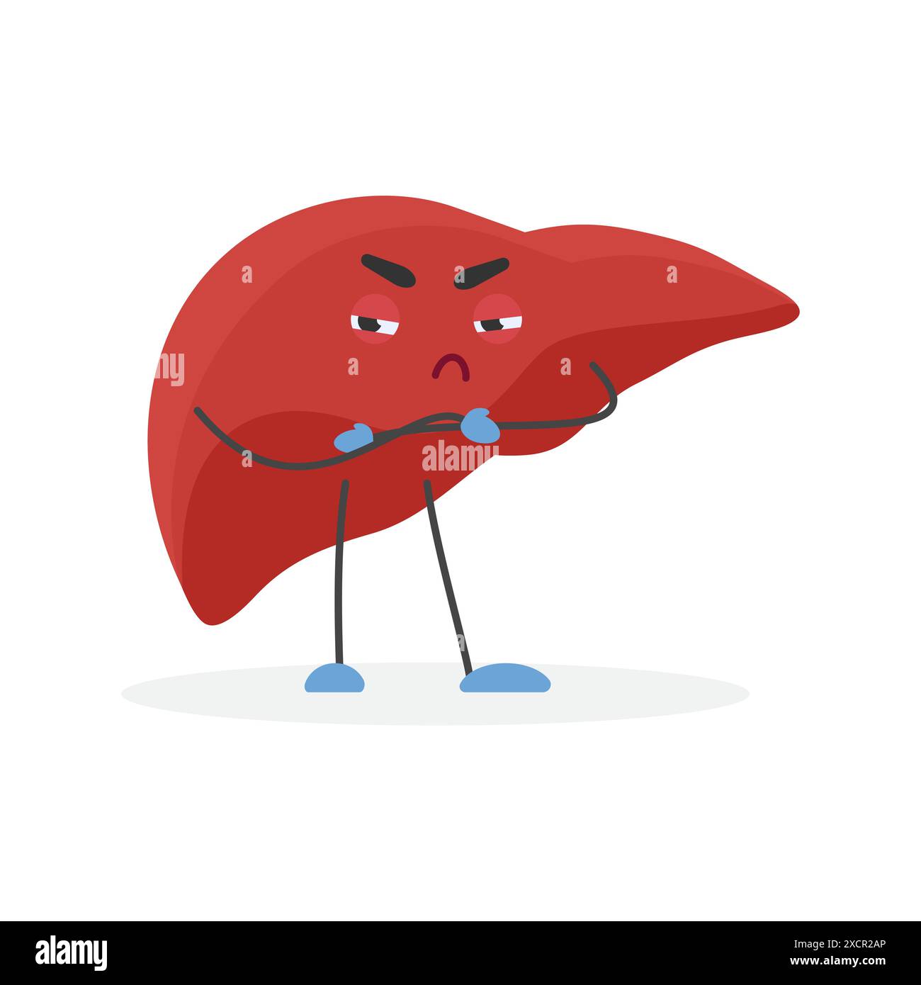 Angry human liver character standing with crossed arms and distrust ...
