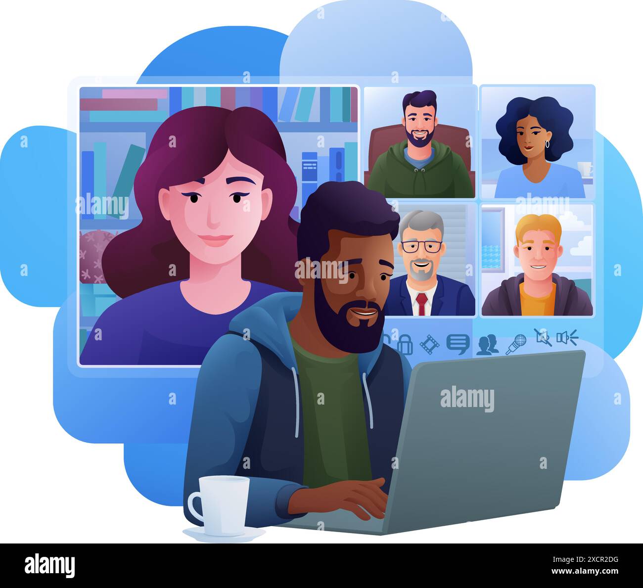 Man Online Video Call Team Meeting Laptop Cartoon Stock Vector Image ...