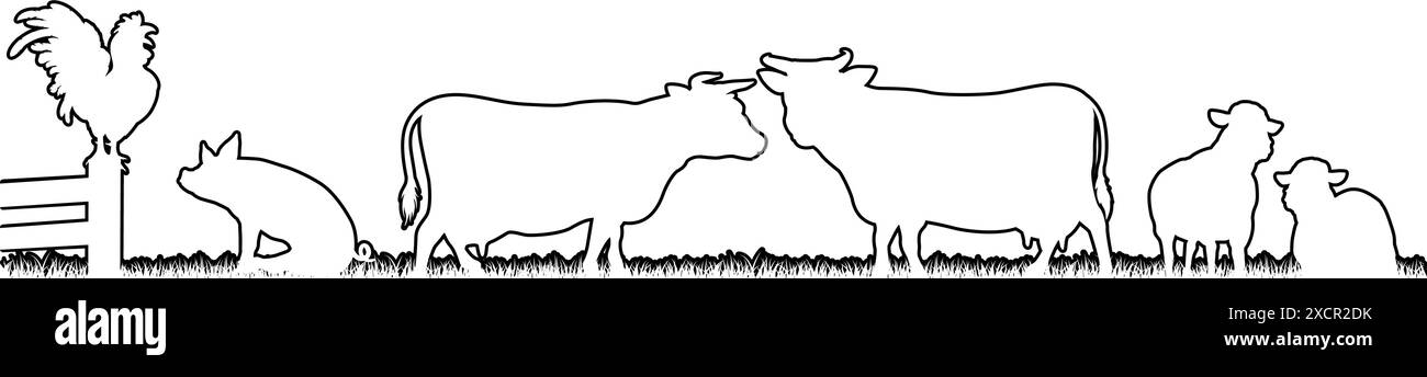 Farm Animals Silhouette Field Scene Landscape Stock Vector Image & Art ...