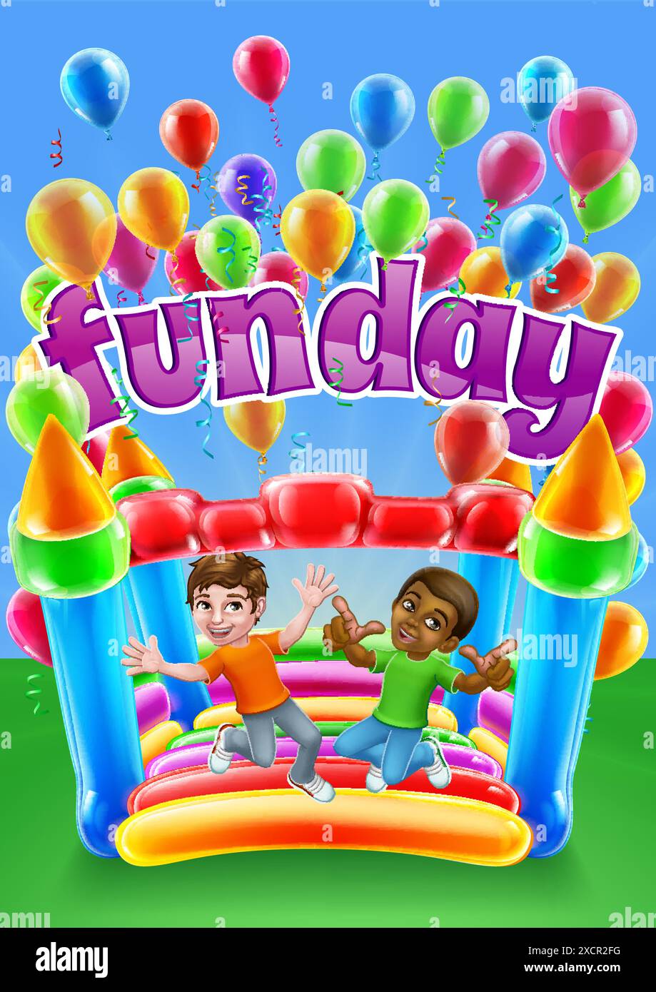 Bouncy House Castle Jumping Boys Kids Cartoon Stock Vector Image & Art ...