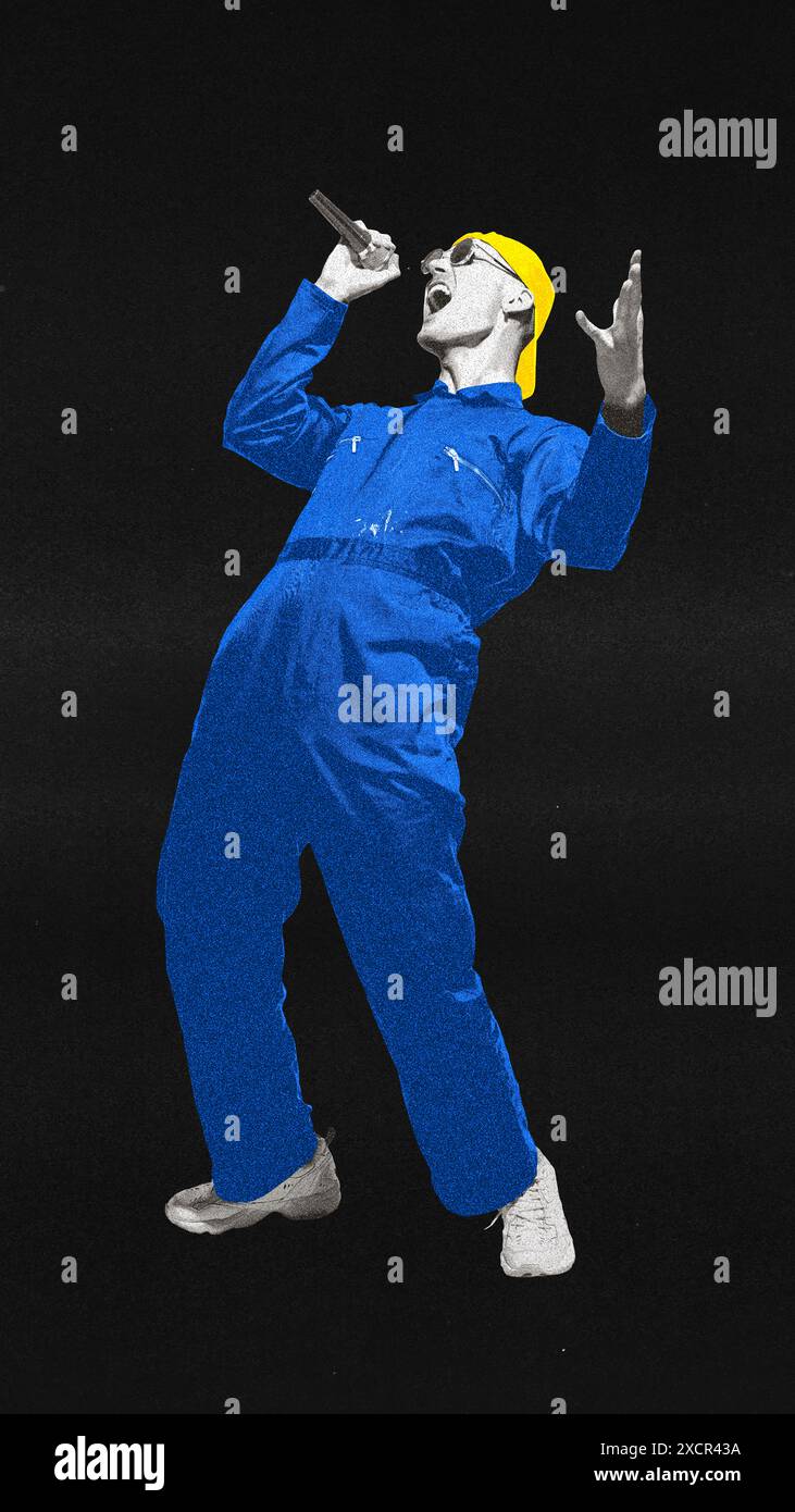 Contemporary art collage. Poster for art events. Talented singer ...