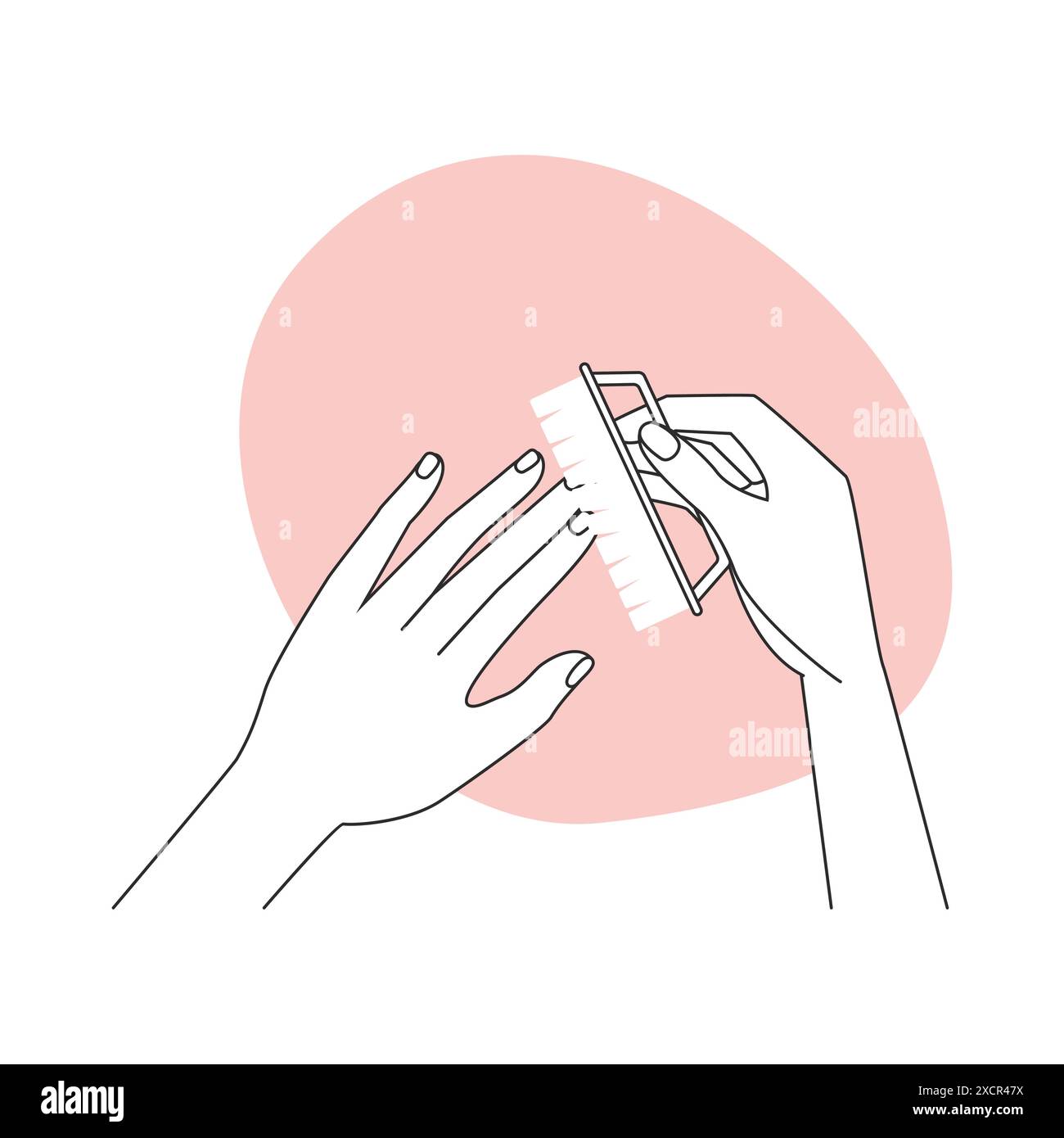 Girls hands cleaning nails and skin of fingers with brush, manicure ...