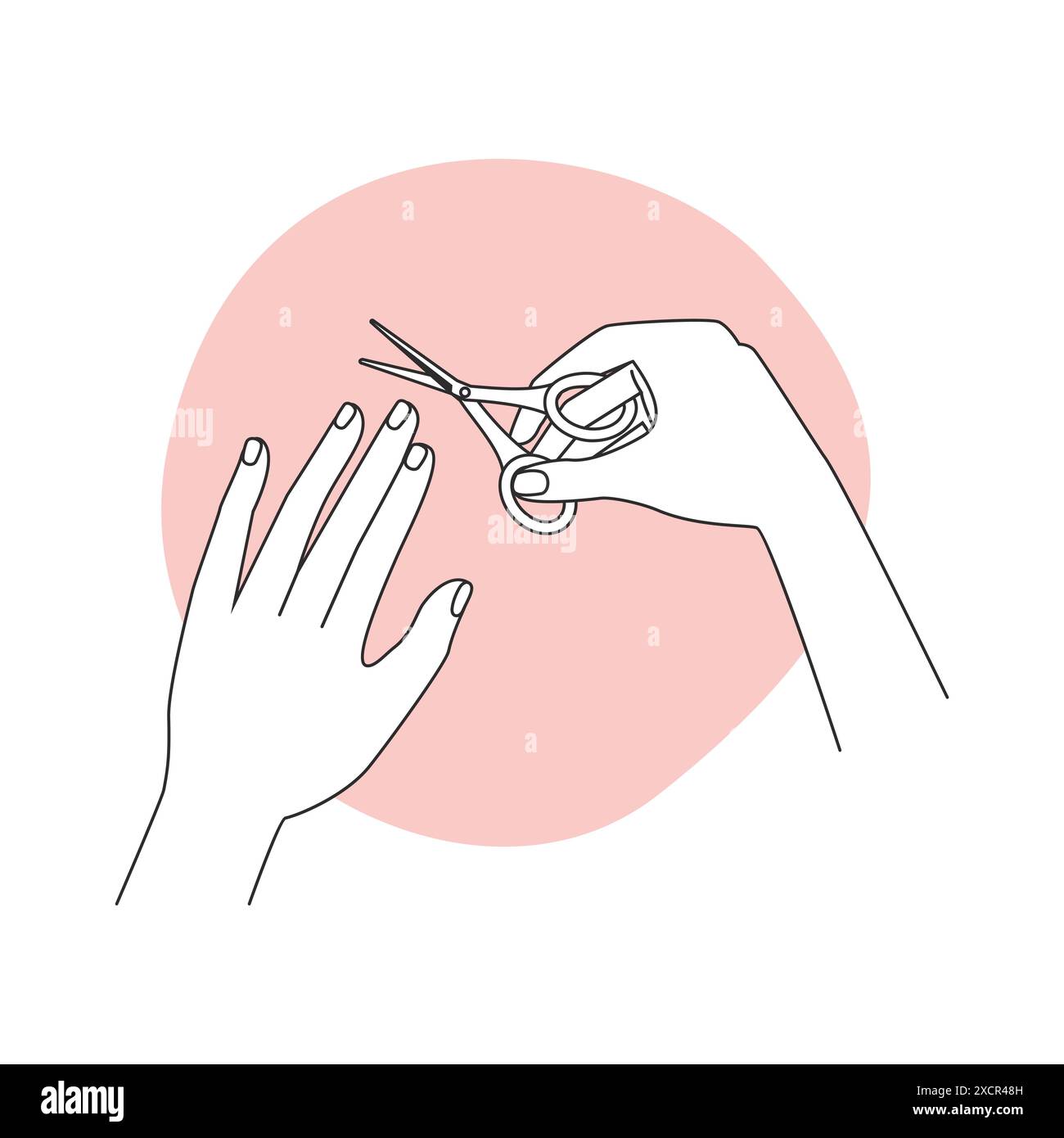 Hand holding scissors to trim nails in healthy manicure process vector ...