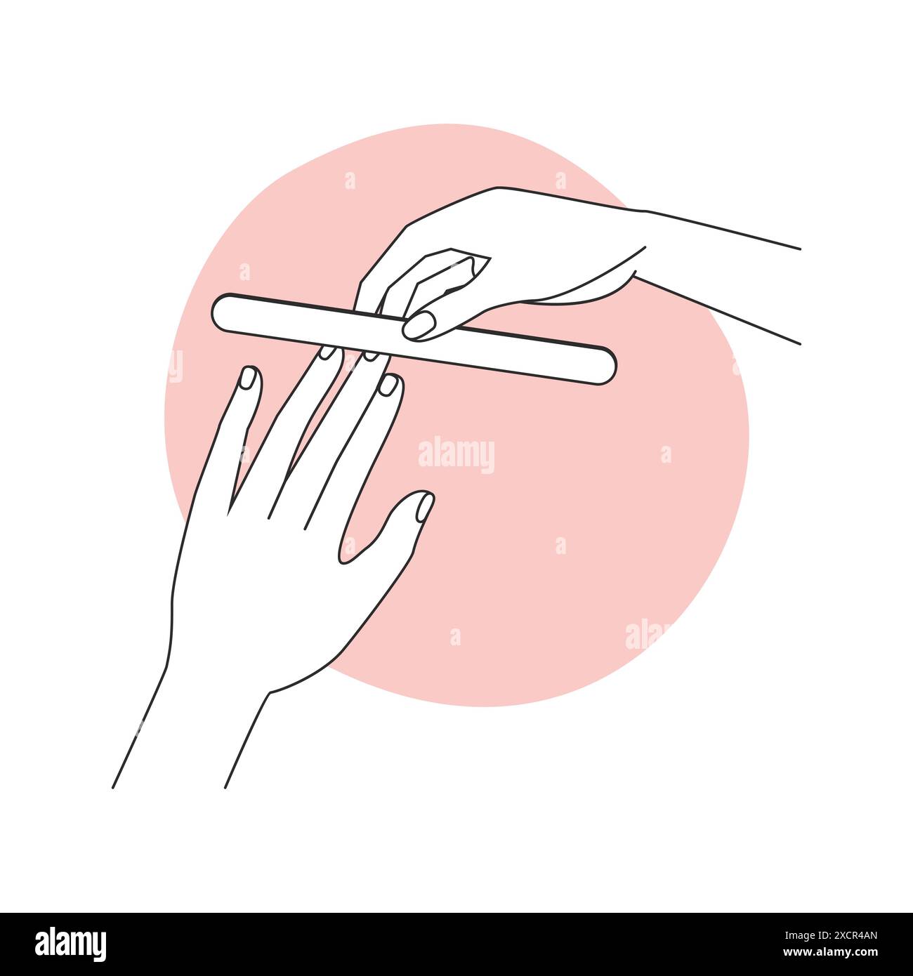 Nail care using file, spa manicure process of girl at home vector ...