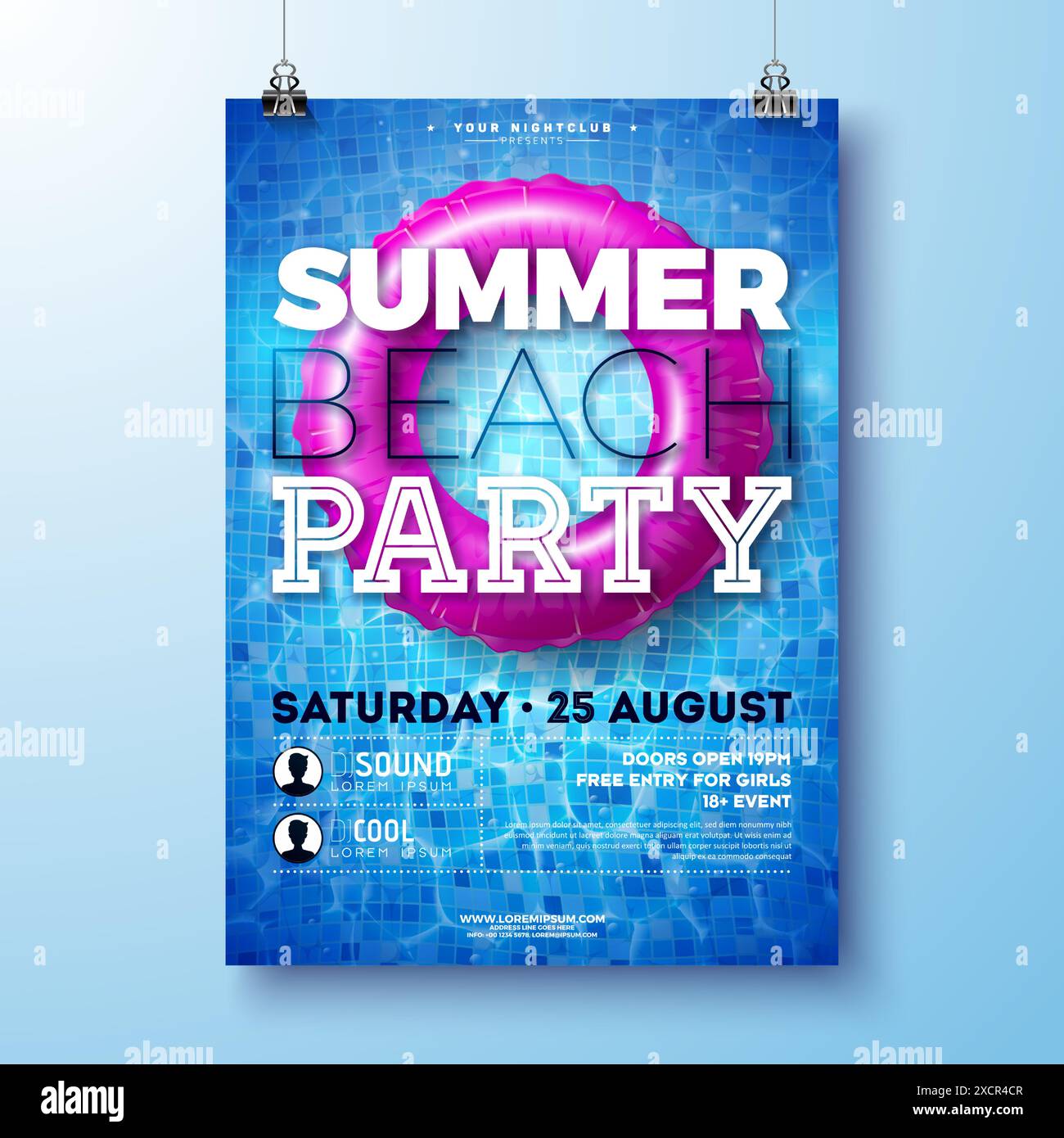 Summer Beach Party Flyer Design Template with Float on Water in the ...