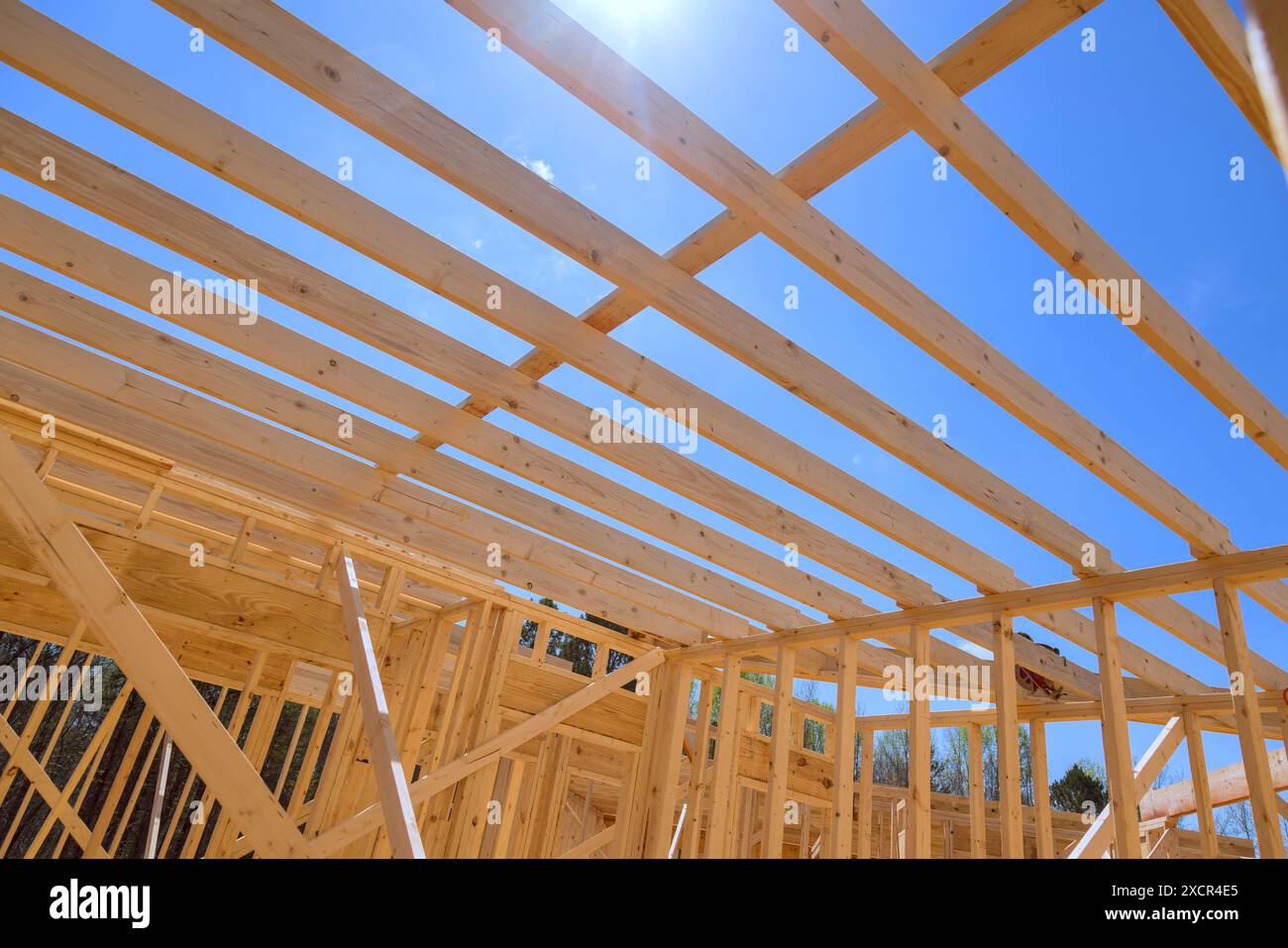 An installation ceiling roof trusses, framework beams, rafters was carried out during ...