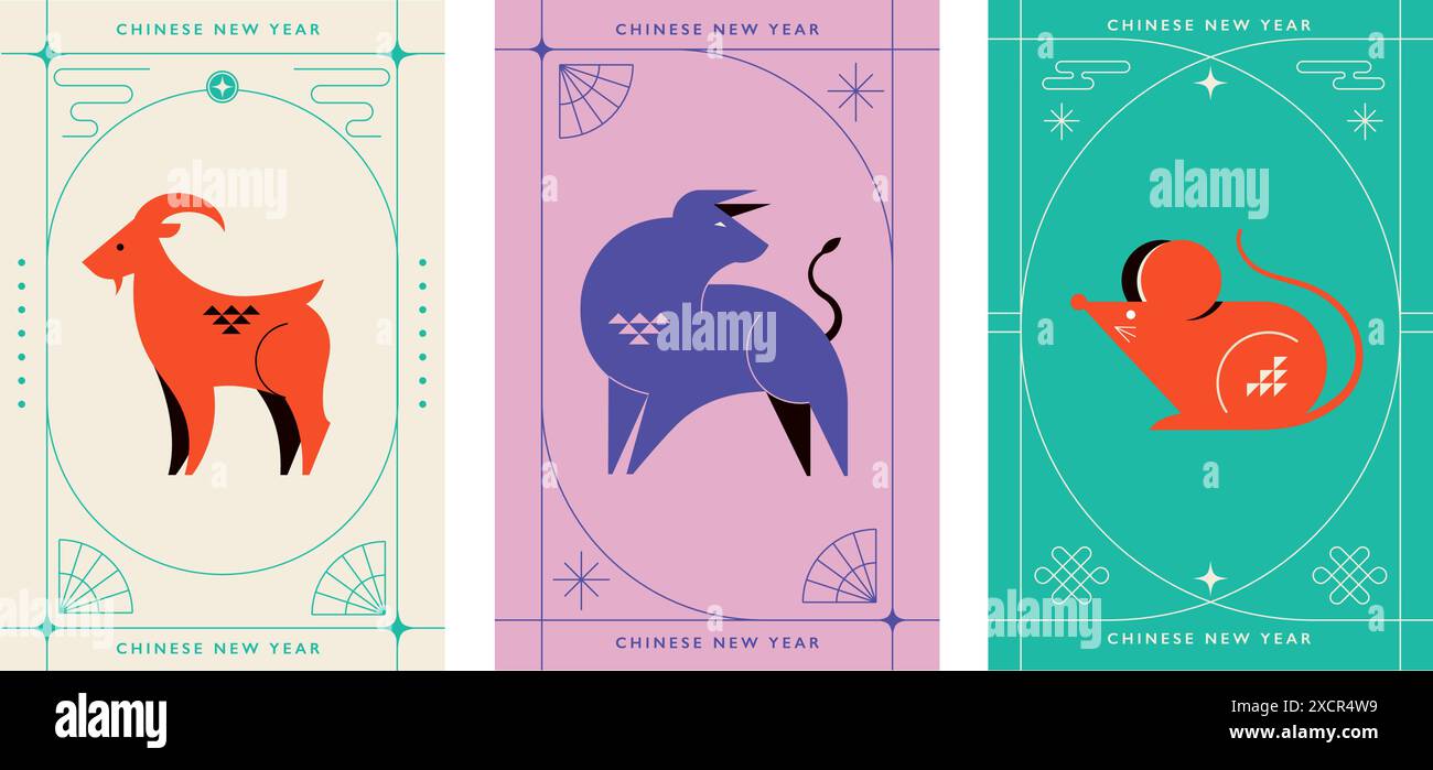 Chinese horoscope zodiac collection, geometric minimalist style ...