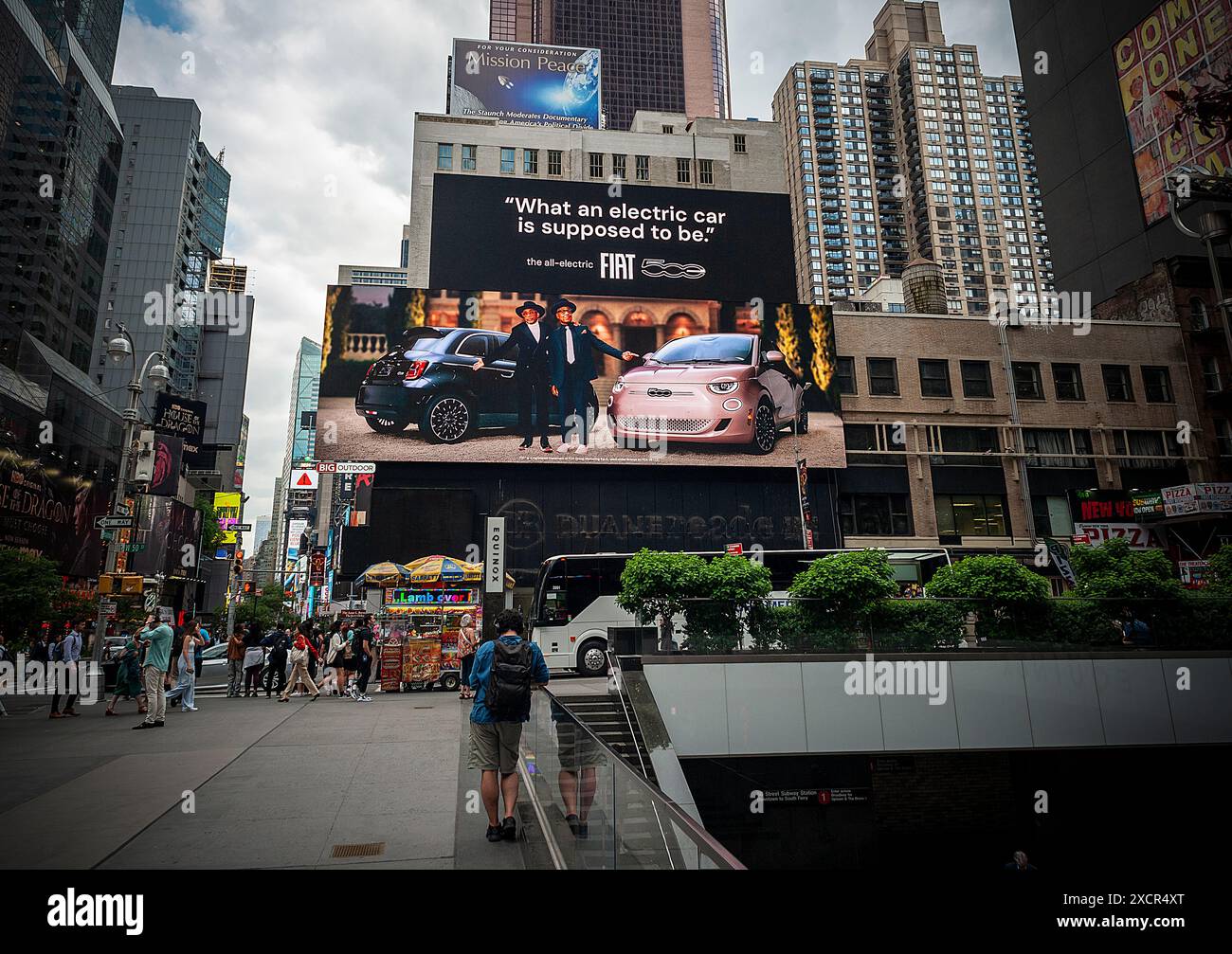 Advertising for the Fiat 500e electric vehicle in New York on Wednesday ...