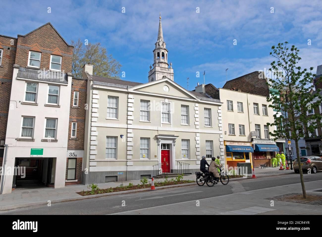 People on bikes outside Marx Memorial Library & Workers School building Clerkenwell Green ...