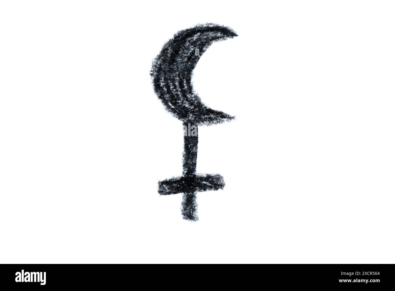 A hand-drawn Lilith symbol in black pencil on a white background Stock ...