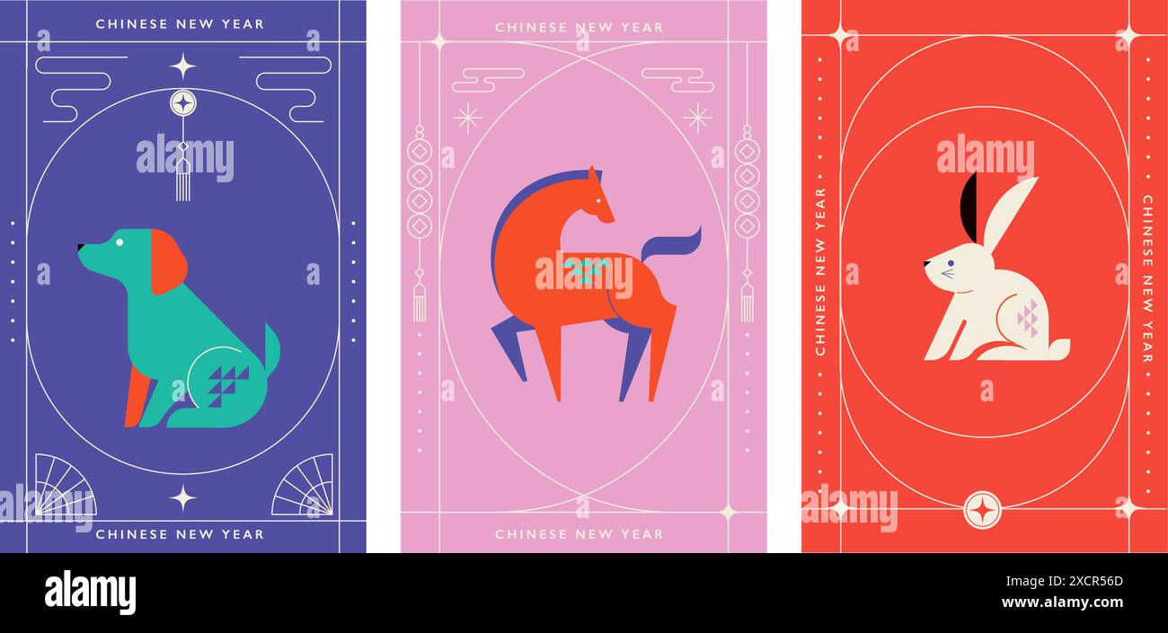 Chinese horoscope zodiac collection, geometric minimalist style ...