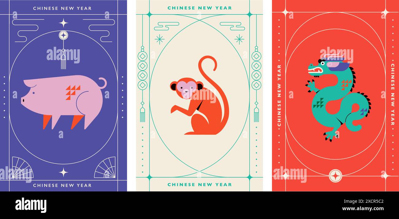 Chinese horoscope zodiac collection, geometric minimalist style ...