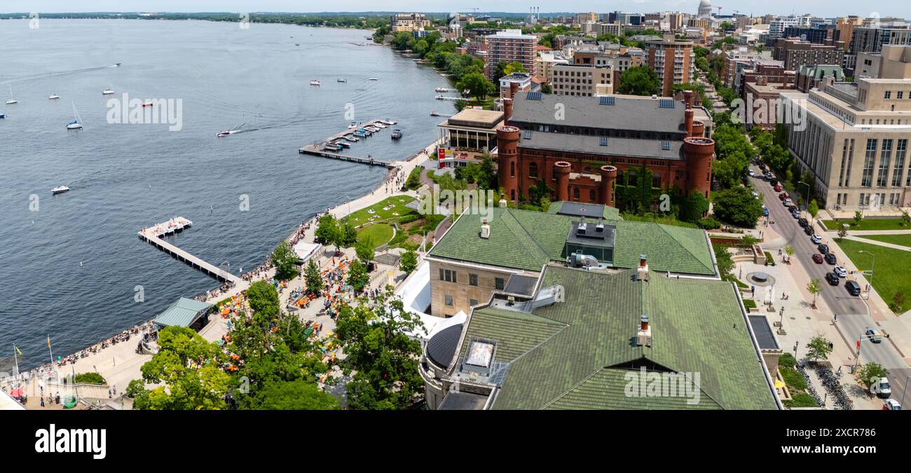 Aerial panoramic photograph of the Wisconin Memorial Union and the ...