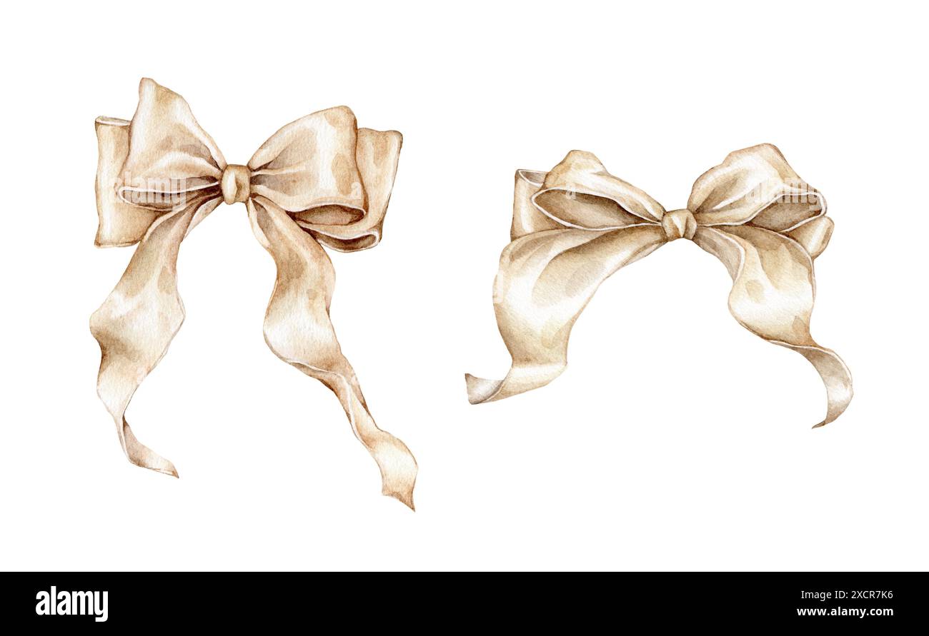 Watercolor golden bow Birthday party. Hand drawing sketch of design on ...