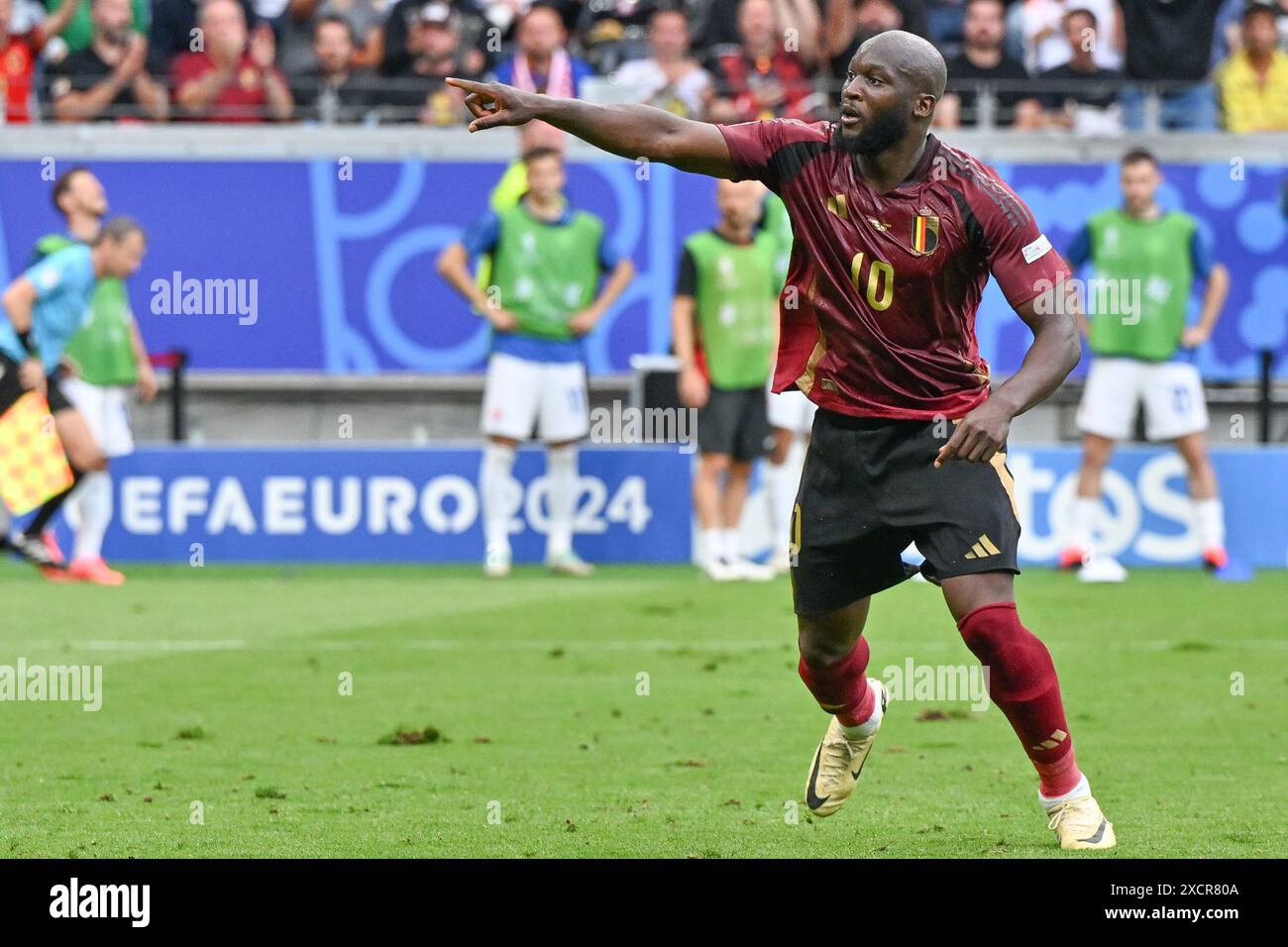 Romelu Lukaku (10) of Belgium celebrates after scoring the 1-1 ...