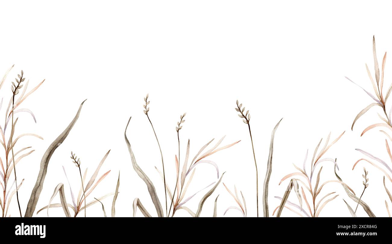 Seamless border with watercolor fantasy botanical illustration branches ...