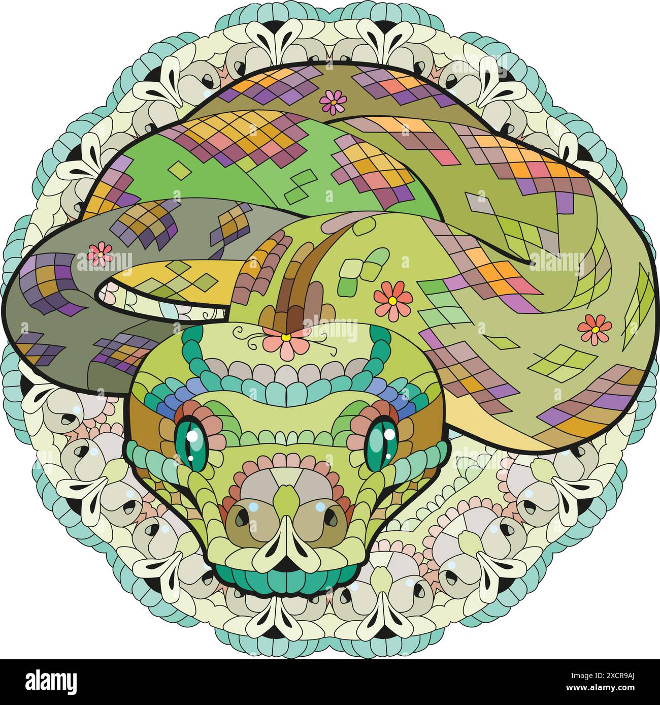 Hand drawn zentangle snake with mandala for t-shirt and other ...