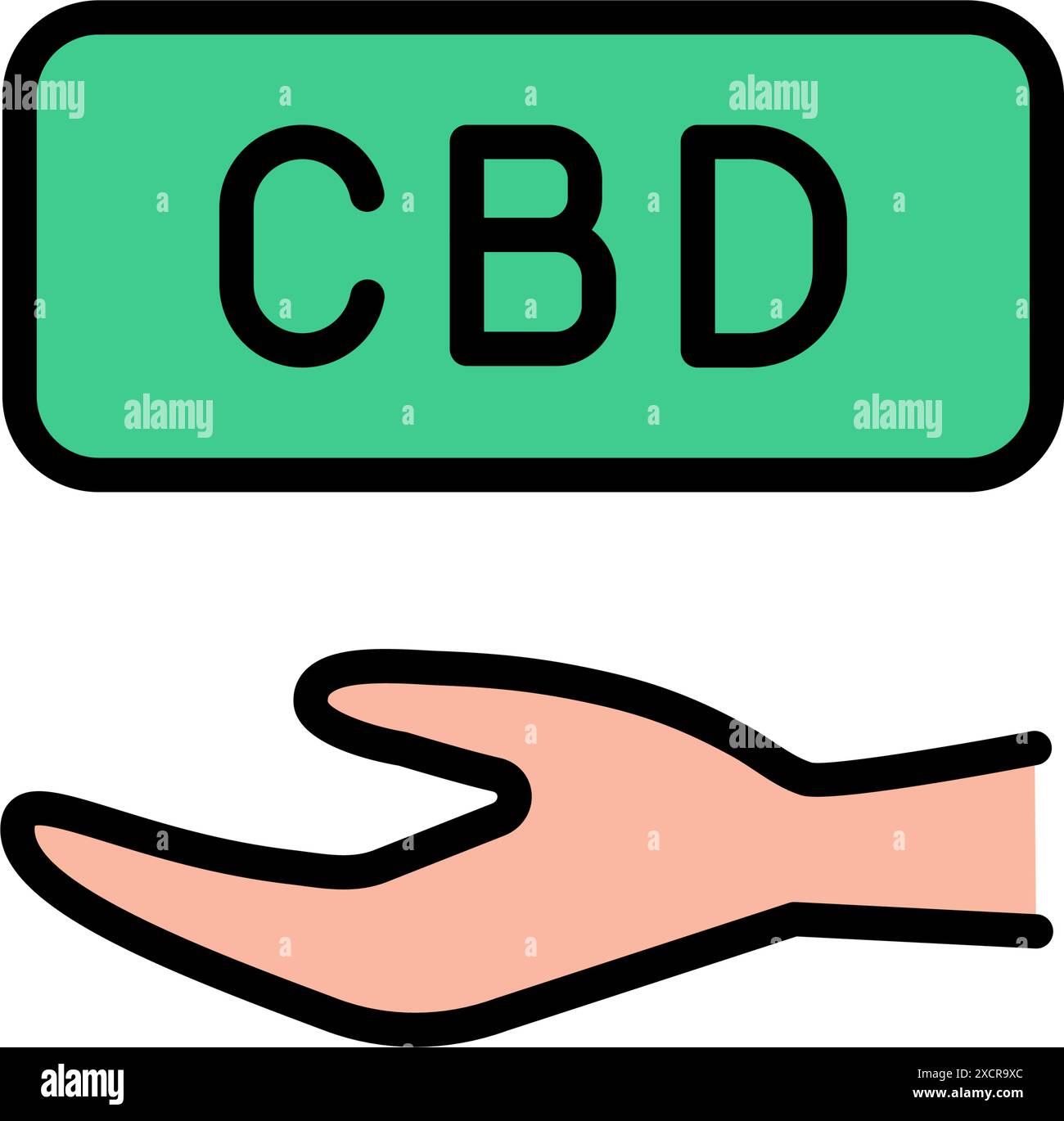 Open hand with CBD line icon. Cannabidiol color icons. Cannabis legalization. Simple symbol ...