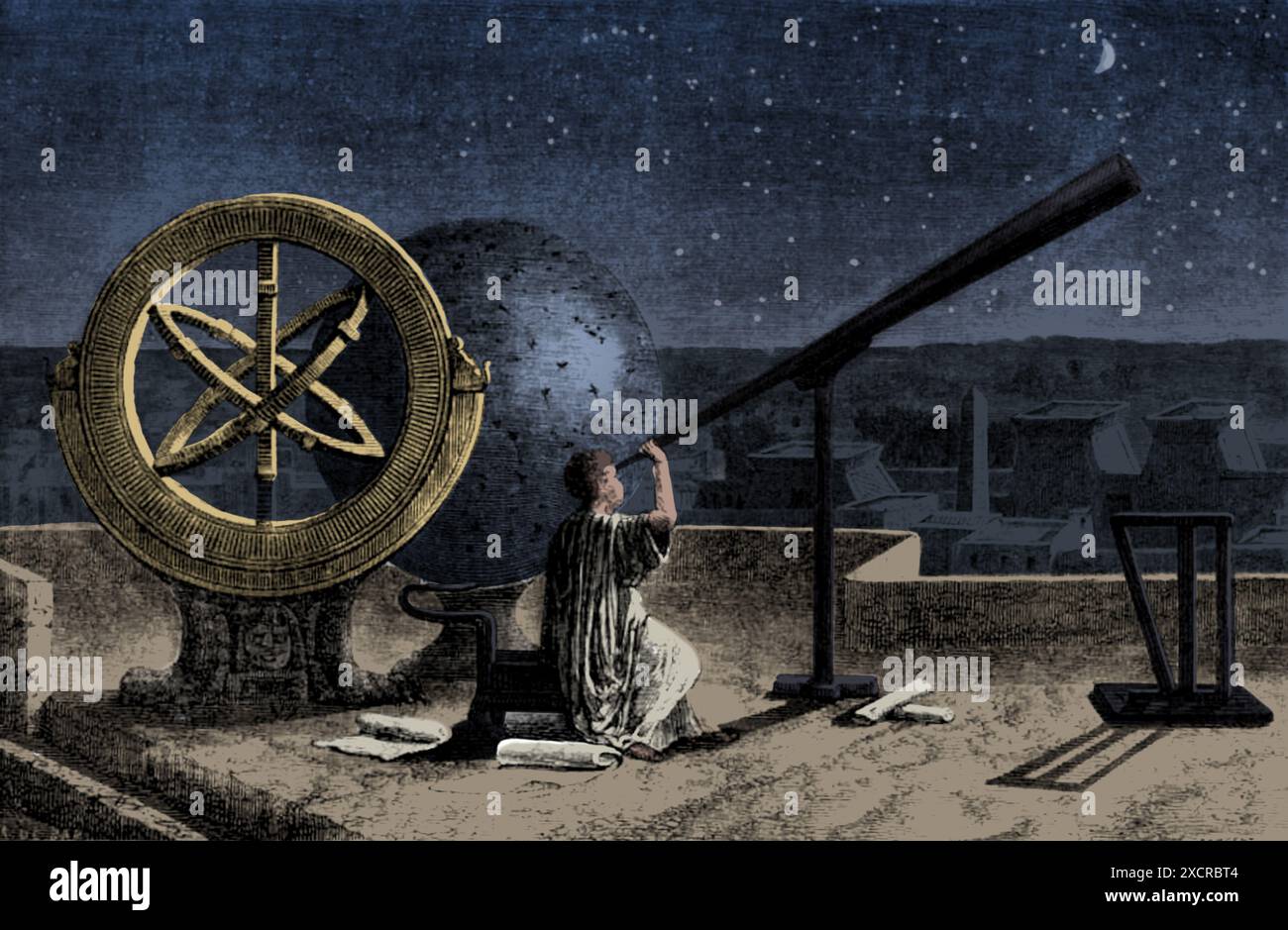 Hipparchus in his observatory in Alexandria equipped with an armillary ...