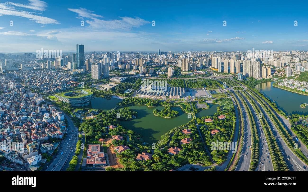 Aerial skyline view of Hanoi city, Ring road 3 Pham Hung street Stock ...