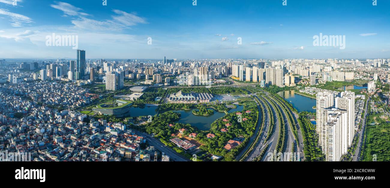 Aerial skyline view of Hanoi city, Ring road 3 Pham Hung street Stock ...