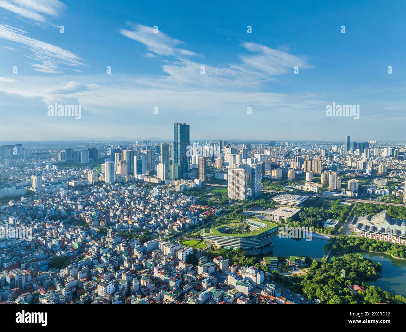 Aerial skyline view of Hanoi city, Ring road 3 Pham Hung street Stock ...