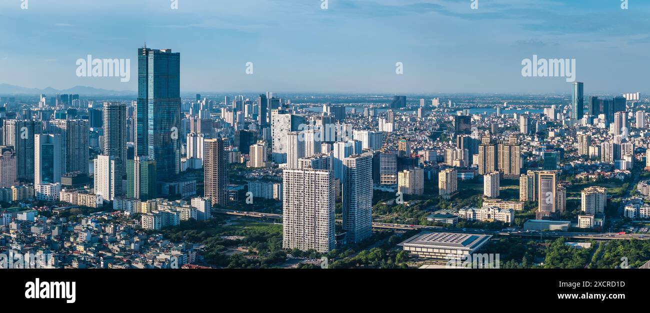 Aerial skyline view of Hanoi city, Ring road 3 Pham Hung street Stock ...